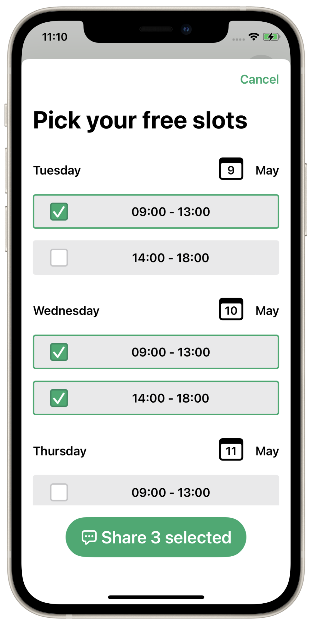 MyFreeTime - Find free time slots - Share availability in seconds